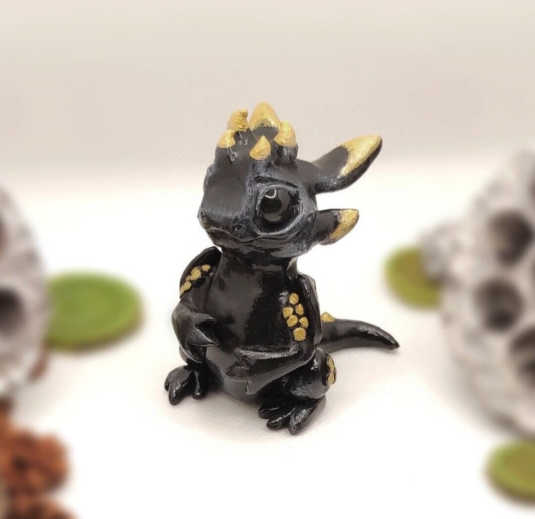 Black Dragon Figurine, Baby Dragon Figure, Black Dragon, Polymer Dragon ...