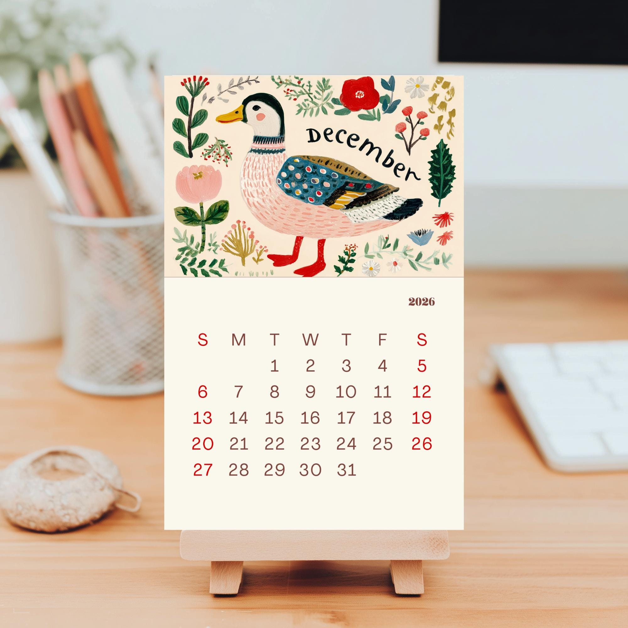 Mini Folk Nature Calendar, Desk Calendar, Digital Download - Etsy