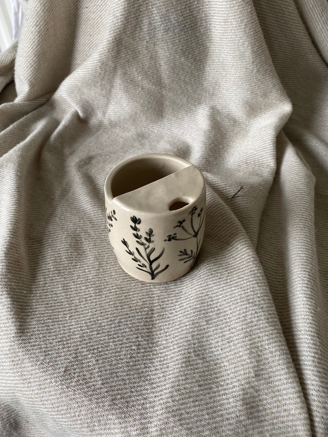Simple Floral Takeaway Ceramic Mug Handmade Minimal Monochrome ...