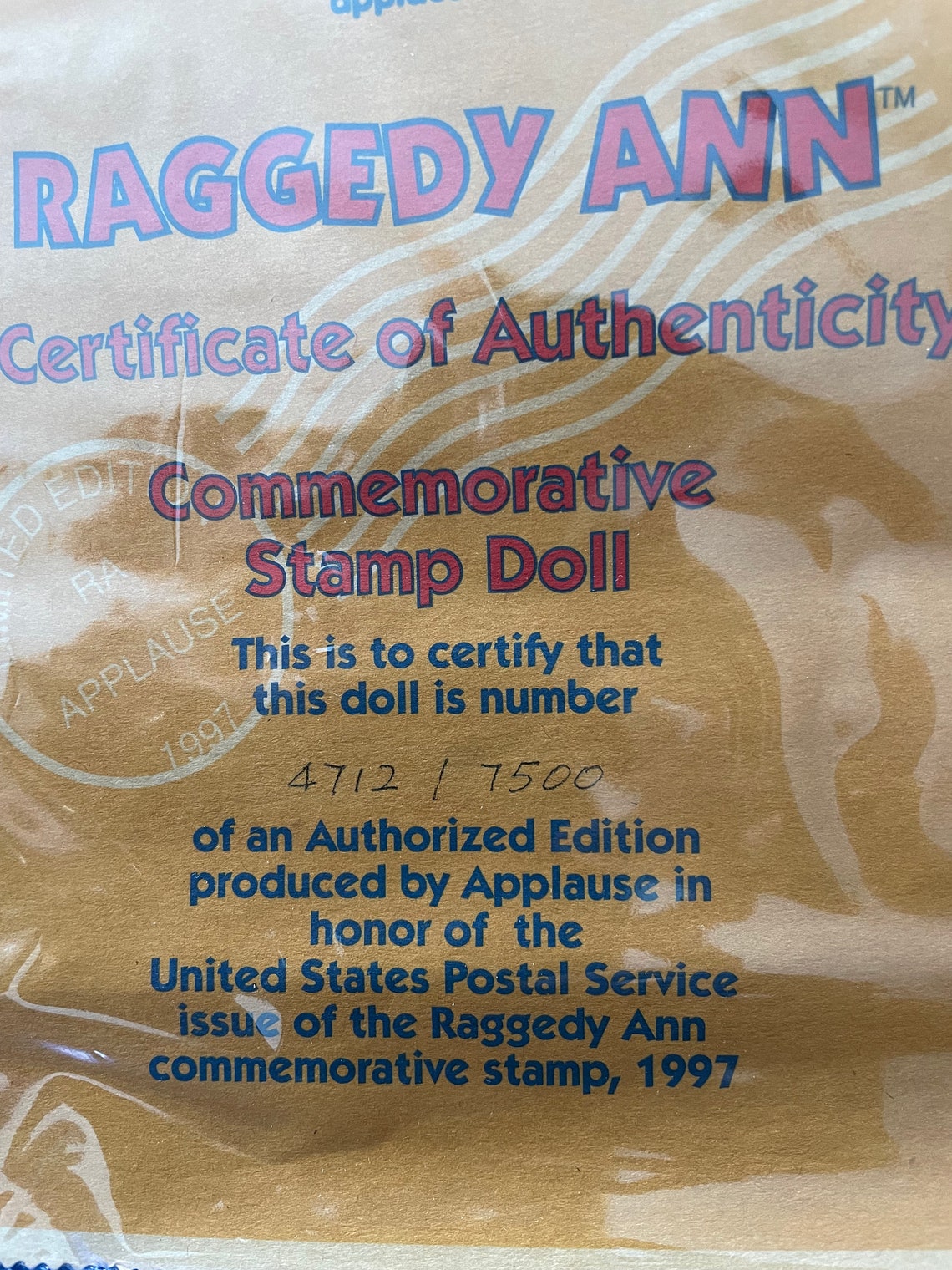Raggedy Ann Commemorative Stamp Doll SKU 165 - Etsy