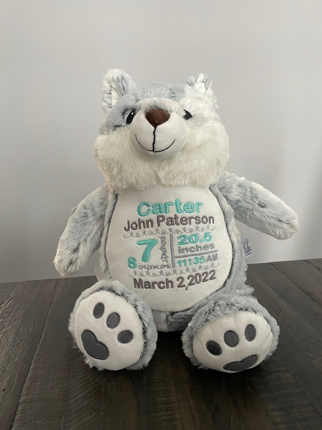 Personalized Wolf Stuffy, Custom Birth Stats Stuffed Wolf, Woodland ...