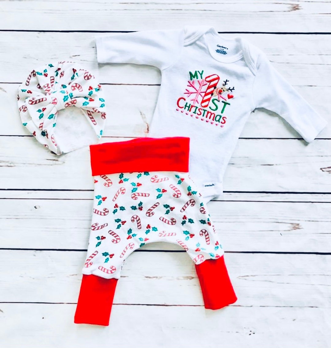 Candy Cane Christmas Baby Pants and Bow Turban, Christmas Baby Grow ...