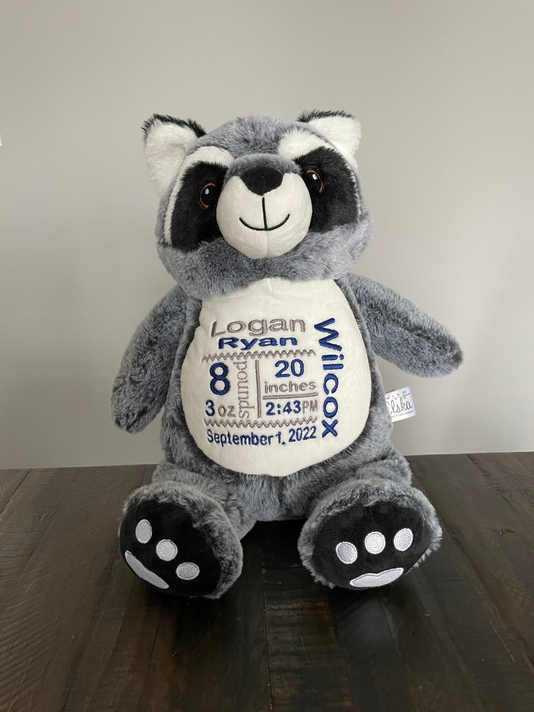 Personalized Raccoon, Birth Stats Raccoon Stuffy, Birth Announcement ...