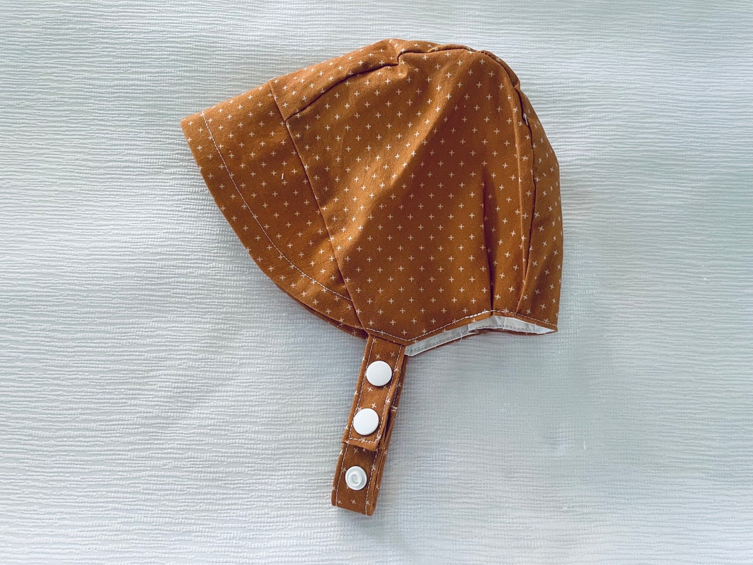 Baby Girl Sun Bonnet With Snaps, Neutral Baby Sun Hat,rust Baby Hat ...