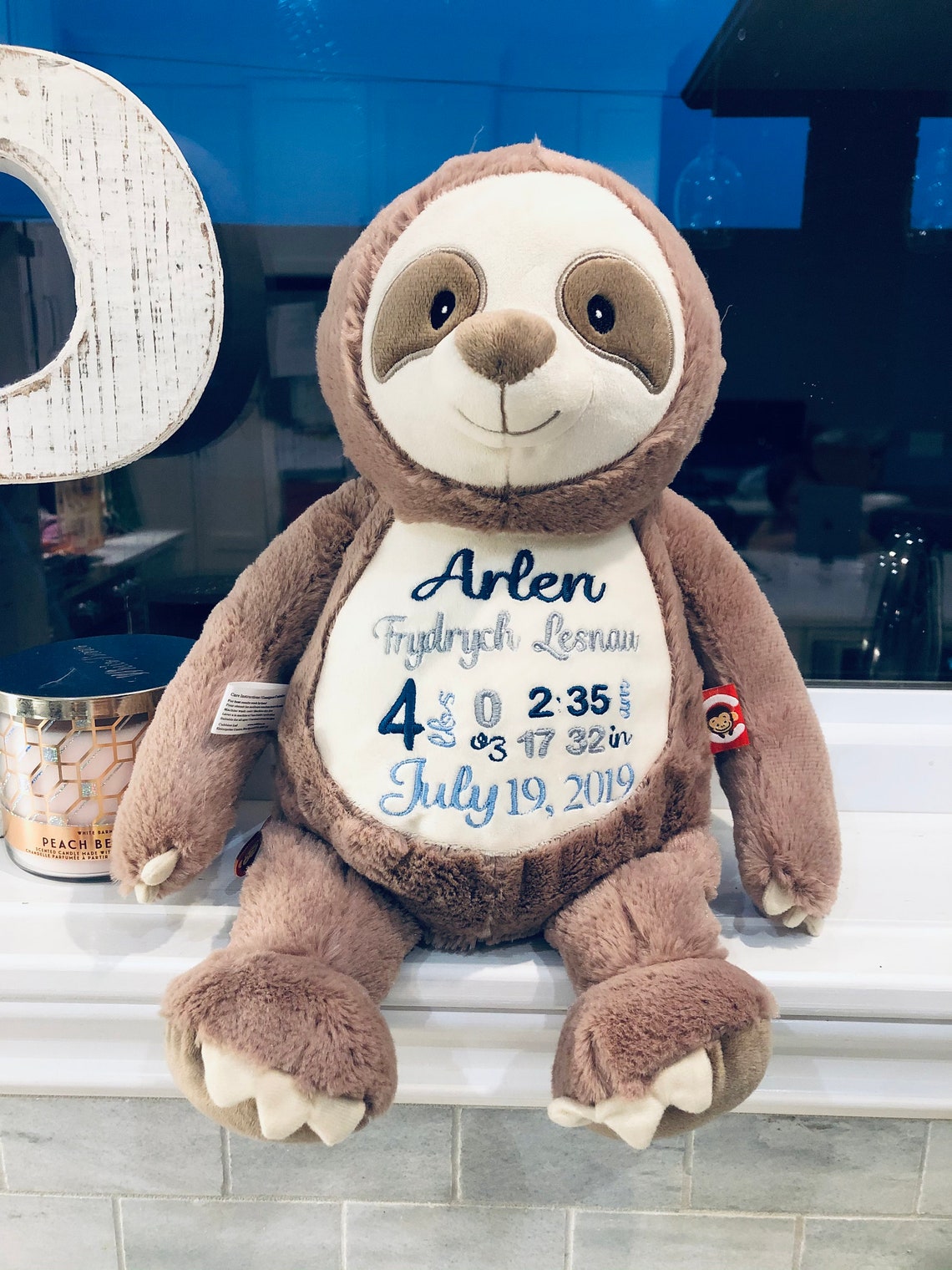 Personalized Sloth Birth Stats Sloth Stuffy Birth | Etsy