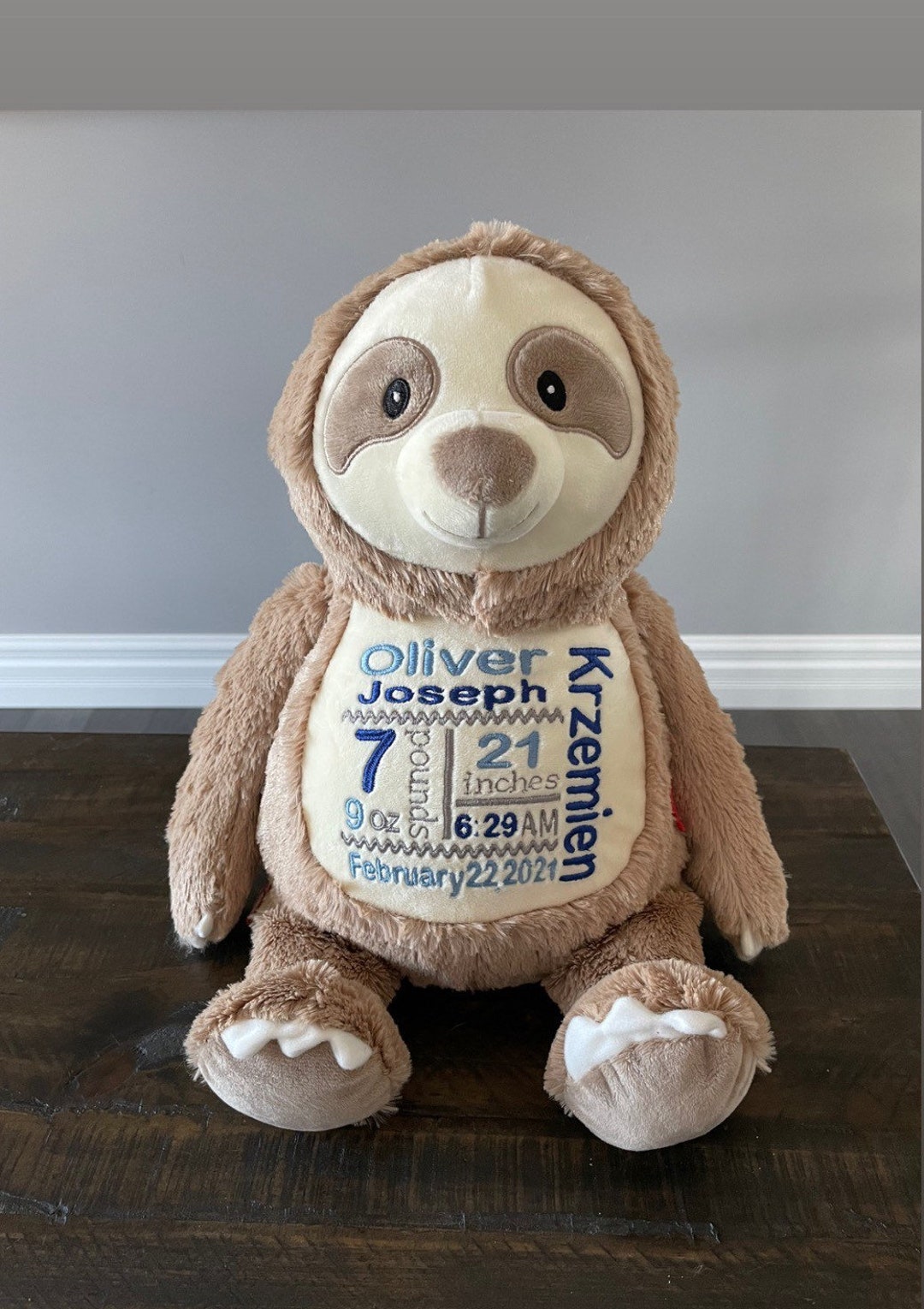 Personalized Sloth, Birth Stats Sloth Stuffy, Birth Announcement ...