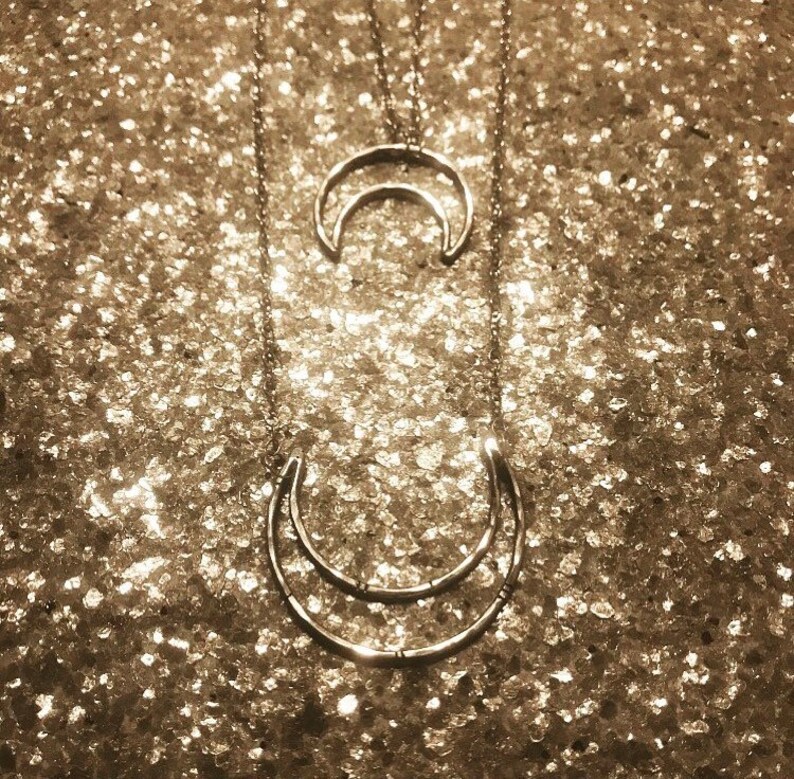 Large Notched Sterling Crescent Moon Necklace | Etsy