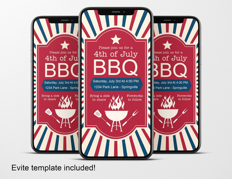 Editable Summer BBQ Invitation 4th of July Party | Etsy