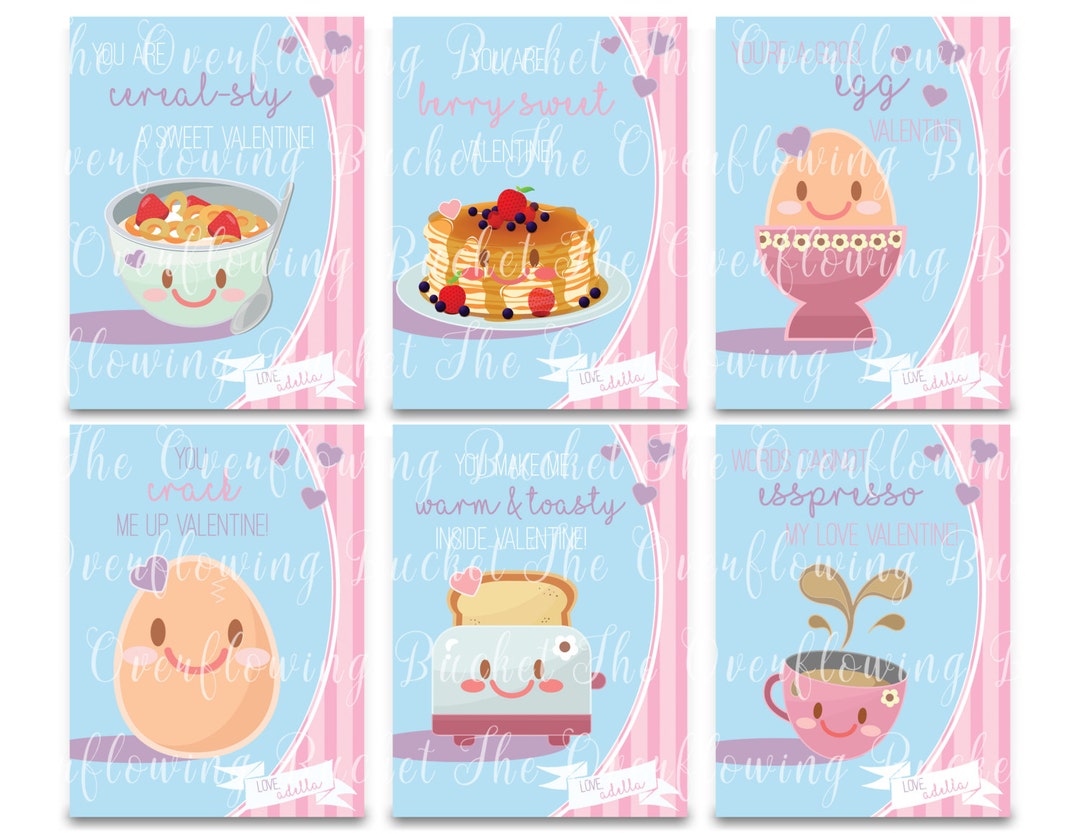 Darling Breakfast Themed Valentine Cards Kids Valentine Cards Classroom ...