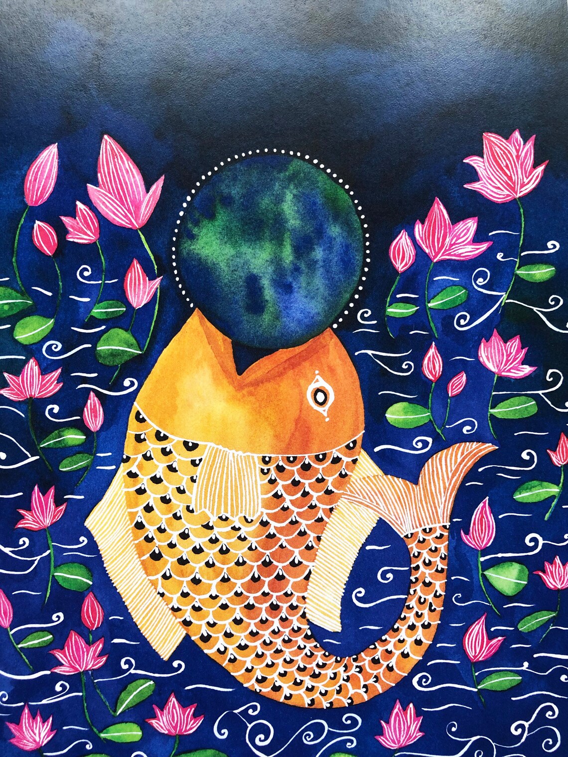 Matsya (fish) Avatar, Dashaavatars of Lord Vishnu, Fish Painting ...