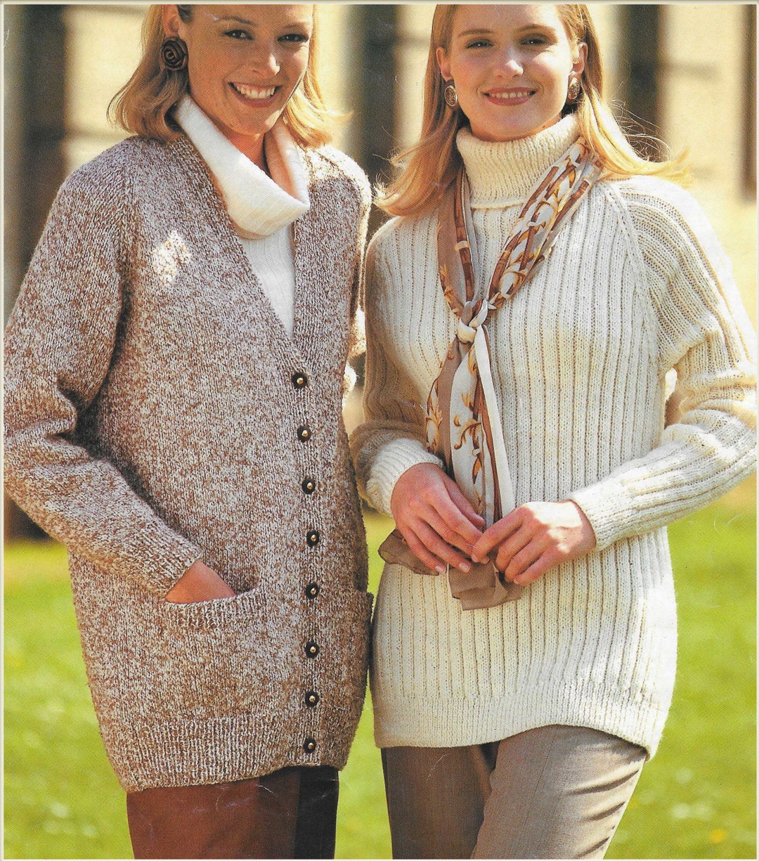 Ladies Classic Cardigan Sweater PDF Knitting Pattern Easy Knit Aran 32 ...