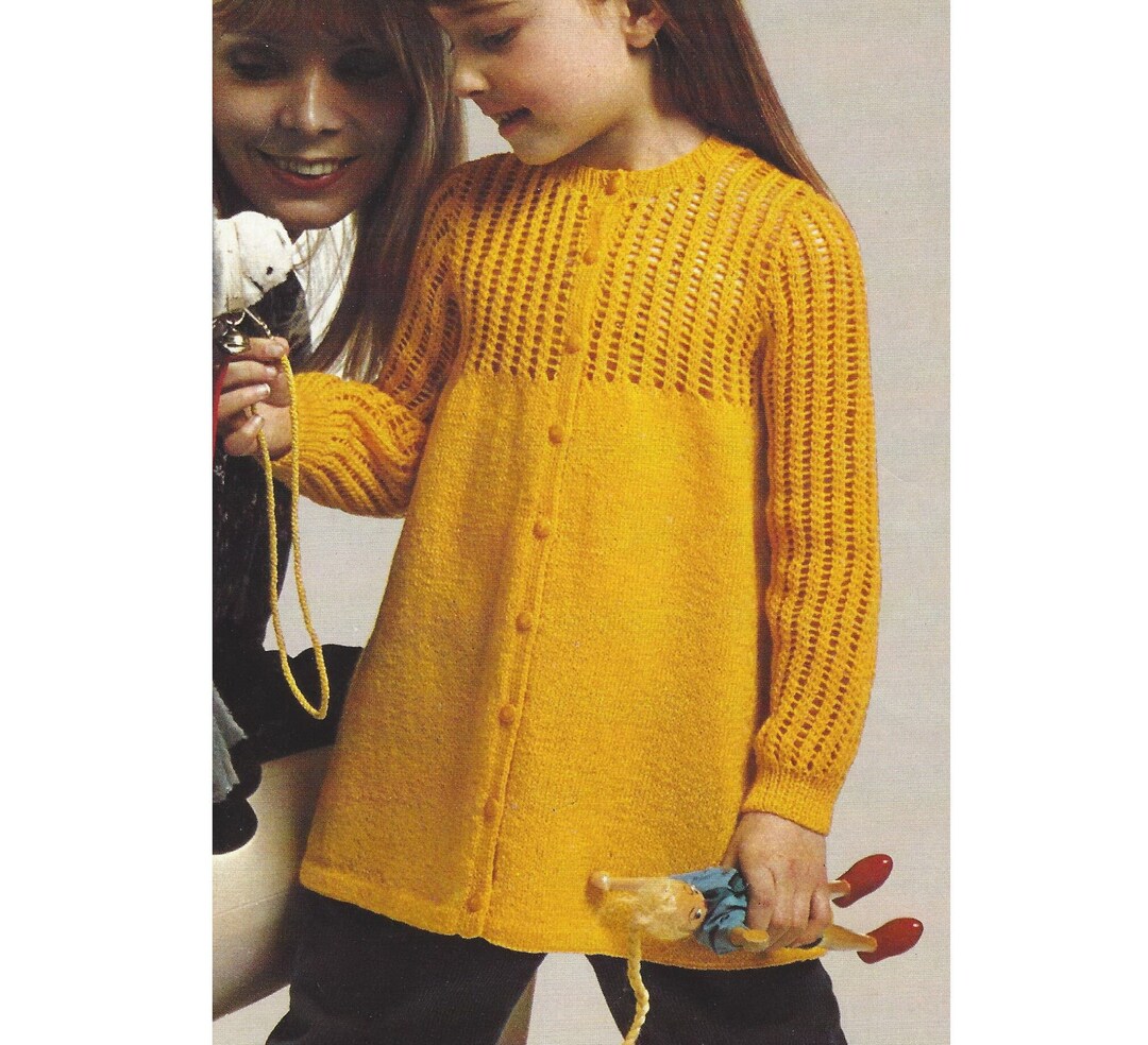 Girls Long Cardigan PDF Knitting Pattern With Lace Design in 4ply 24-30 ...