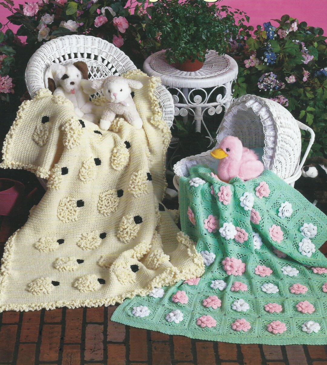 Baby Afghan /blanket. Two Crochet Patterns, Baby's Garden and Baa Baa ...