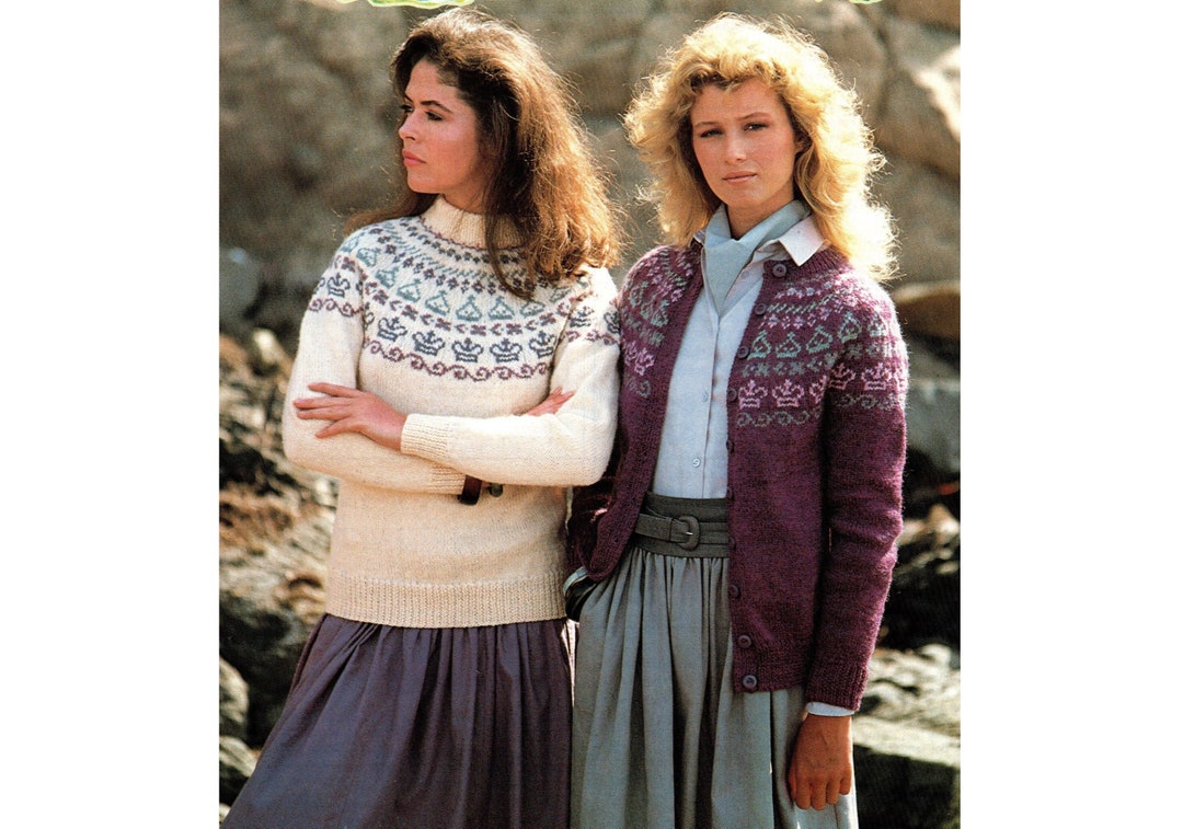 Ladies Fair Isle Yoke Cardigan & Sweater PDF Knitting Pattern DK 30-40 ...