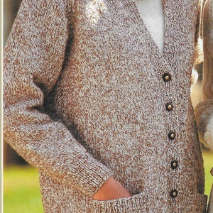 Ladies Classic Cardigan Sweater PDF Knitting Pattern Easy Knit Aran 32 ...