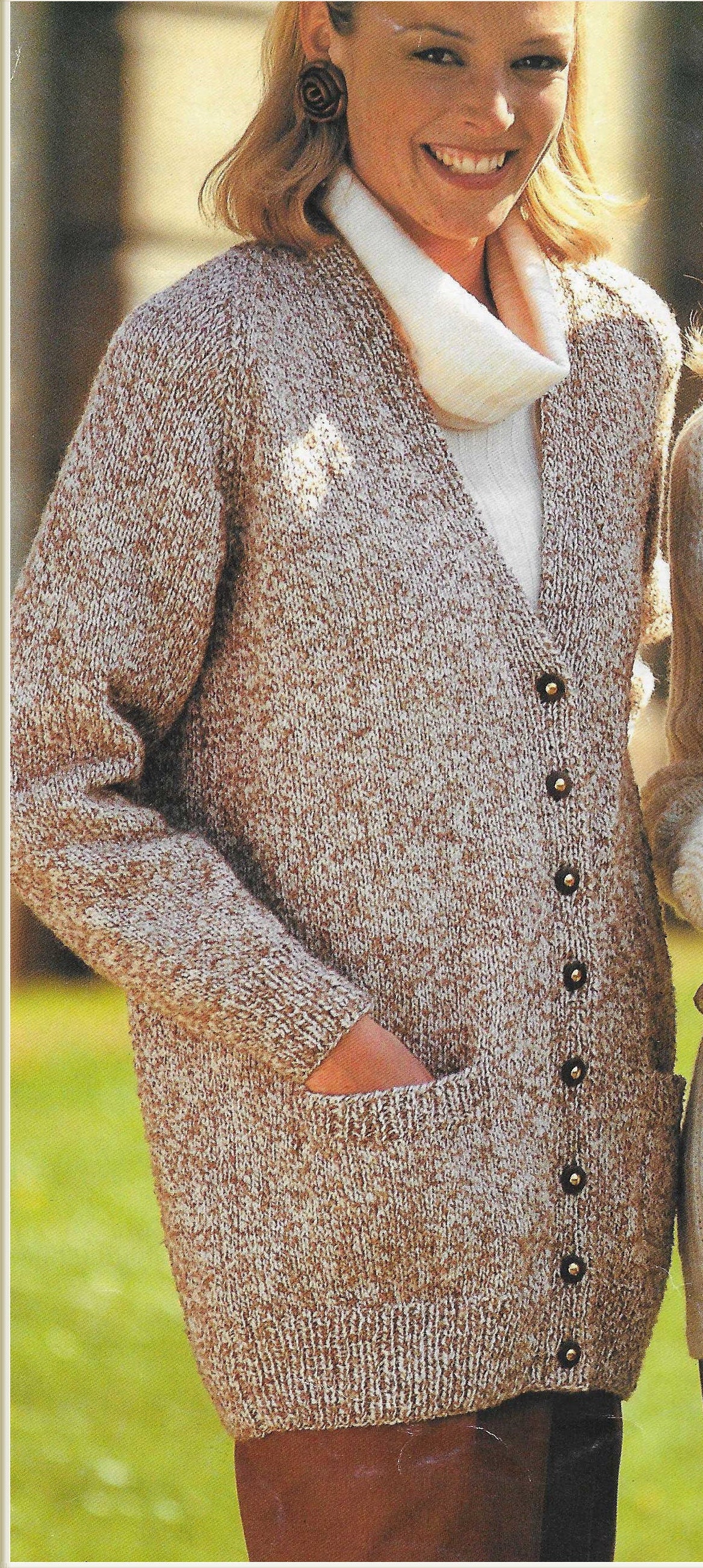 Ladies Classic Cardigan Sweater PDF Knitting Pattern Easy Knit Aran 32 ...