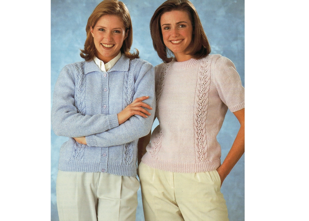 Ladies Cardigan & Sweater Knitting Pattern: Twin Set, 30-42