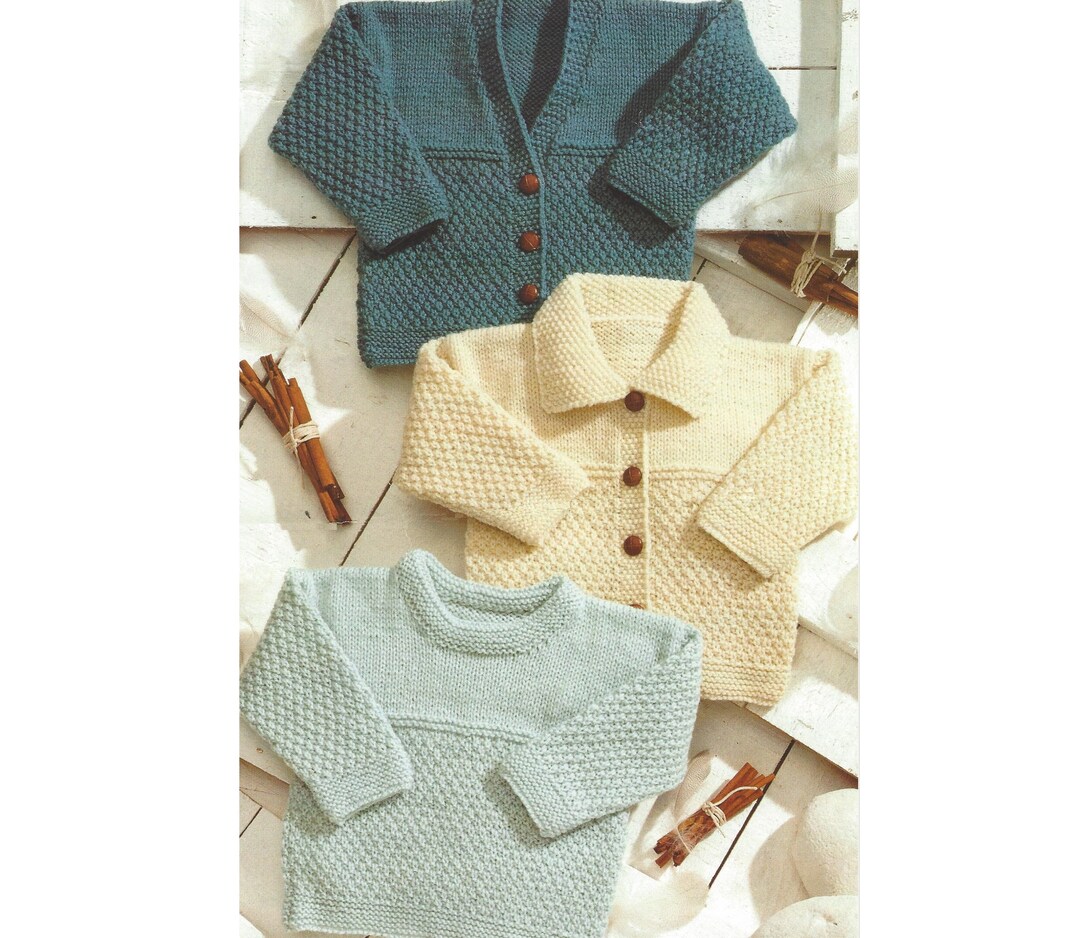 Babies Knitting Pattern Cardigans and Sweater in DK 12-24" PDF in ...