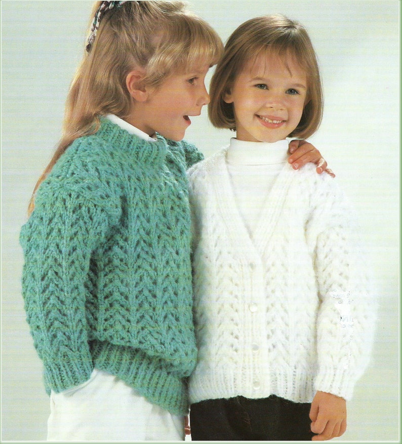 Girls Chunky Sweater and Cardigan PDF Knitting Pattern 24-32