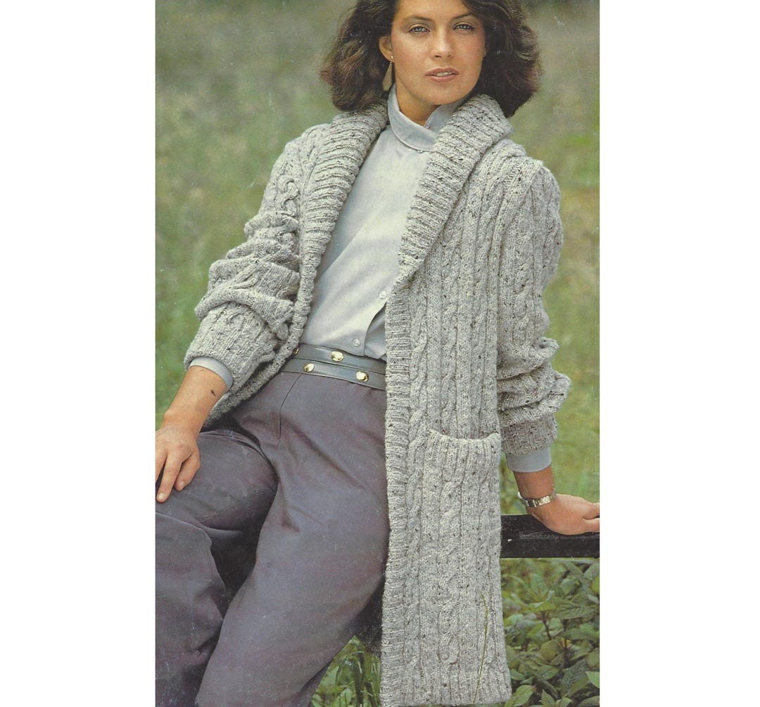 Ladies Cable Knit Long Jacket Pattern: Shawl Collar (PDF Pattern) 546 ...