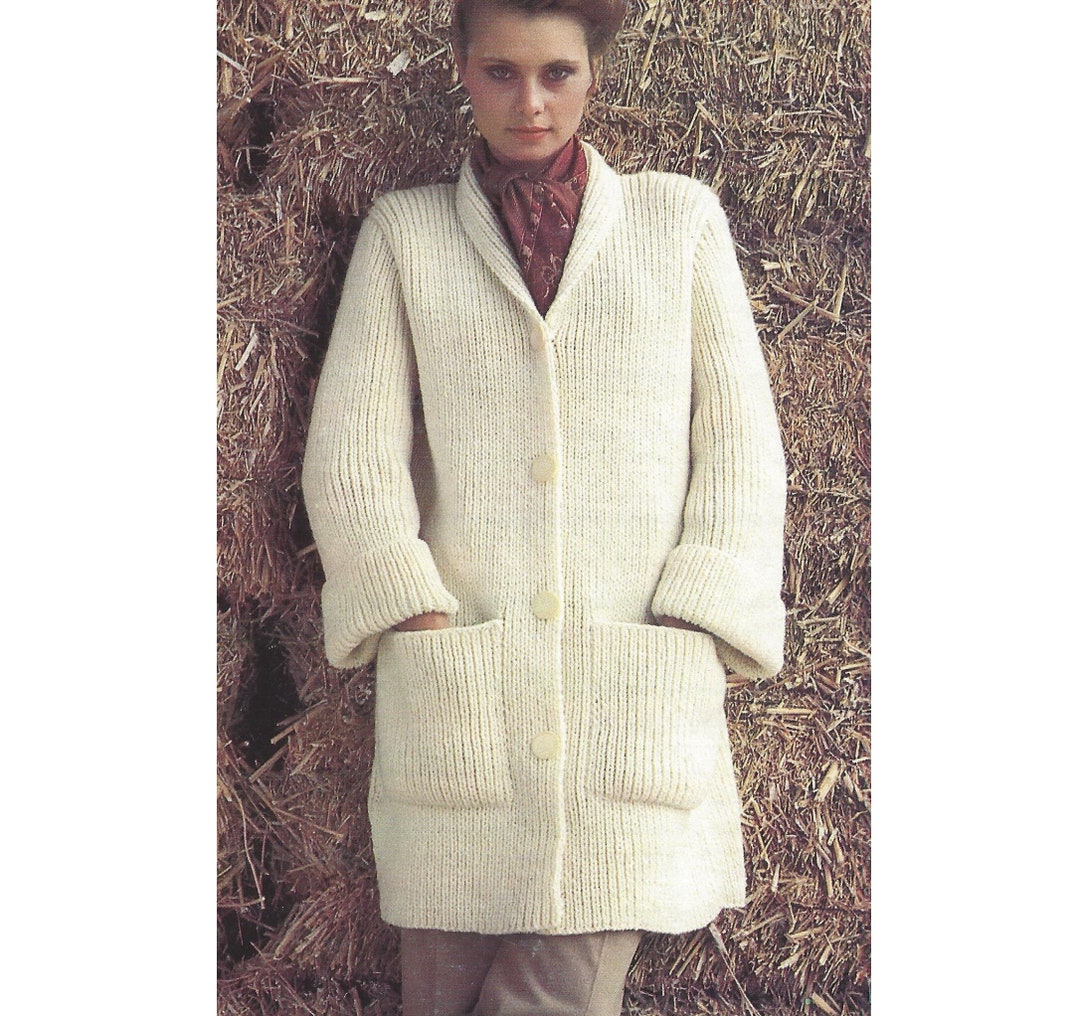 Chunky Knit Coat Knitting Pattern: Easy Ladies Jacket With Pockets (32 ...