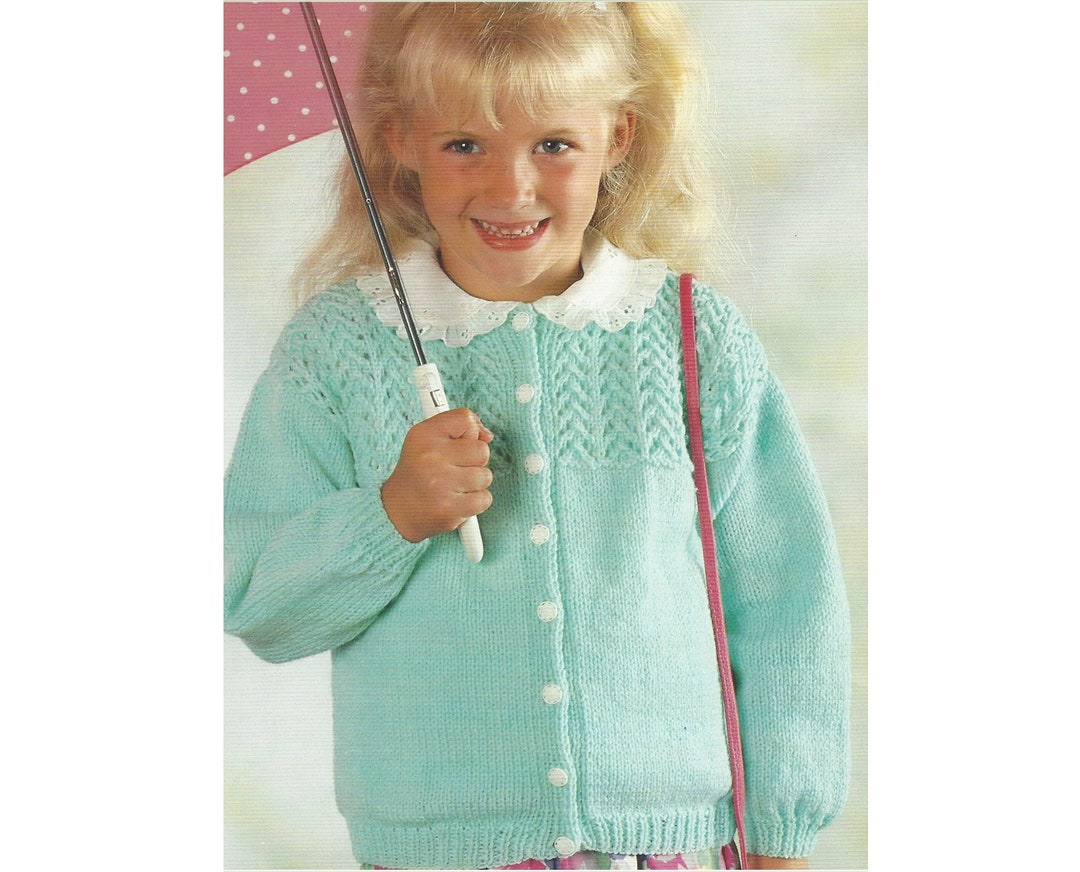 Girls Cardigan PDF Knitting Pattern 20-26" Double Knitting 8ply Drop ...