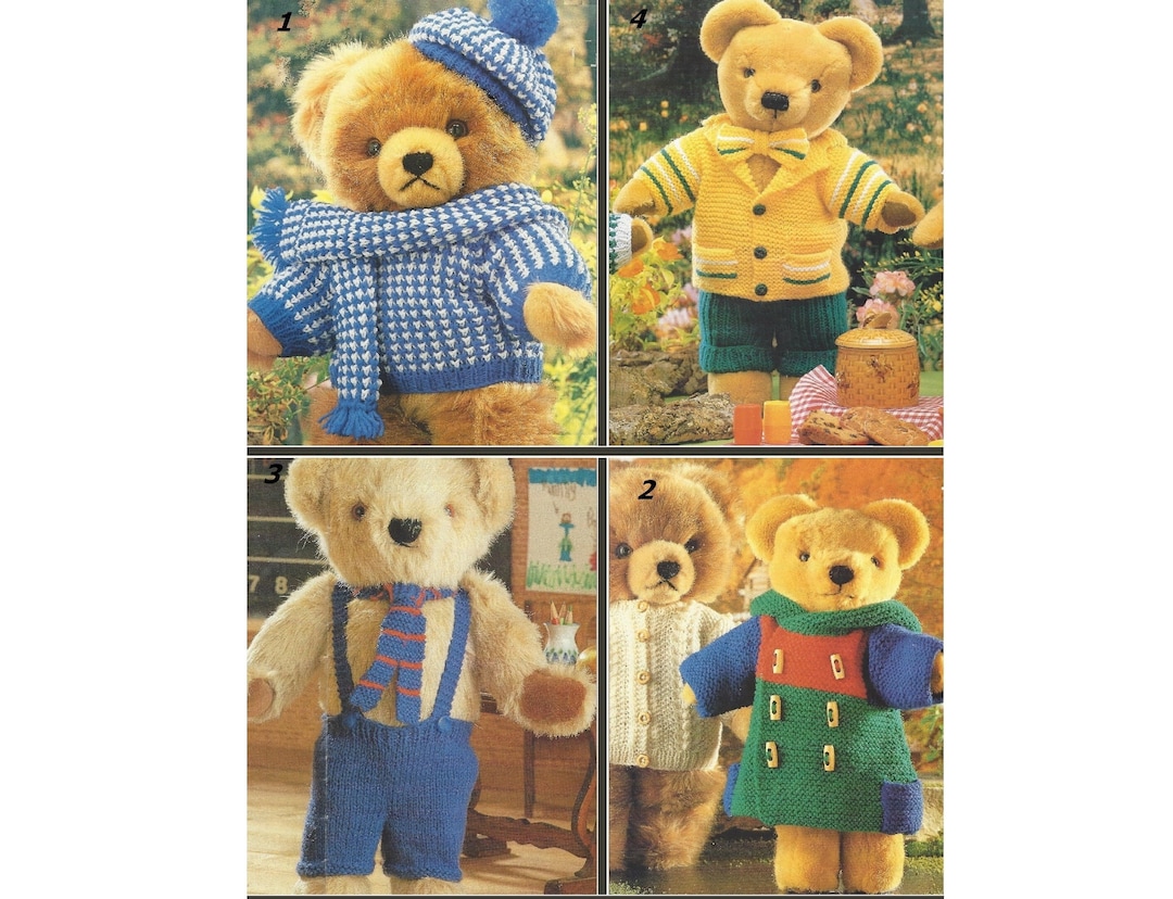 Teddy Bear Clothes Knitting Patterns: Hat, Scarf, Coat, and More (PDF ...