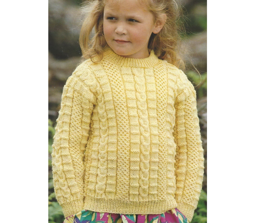 Girls Textured Sweater Knitting Pattern Lovely Cables 22-30" 4ply ...
