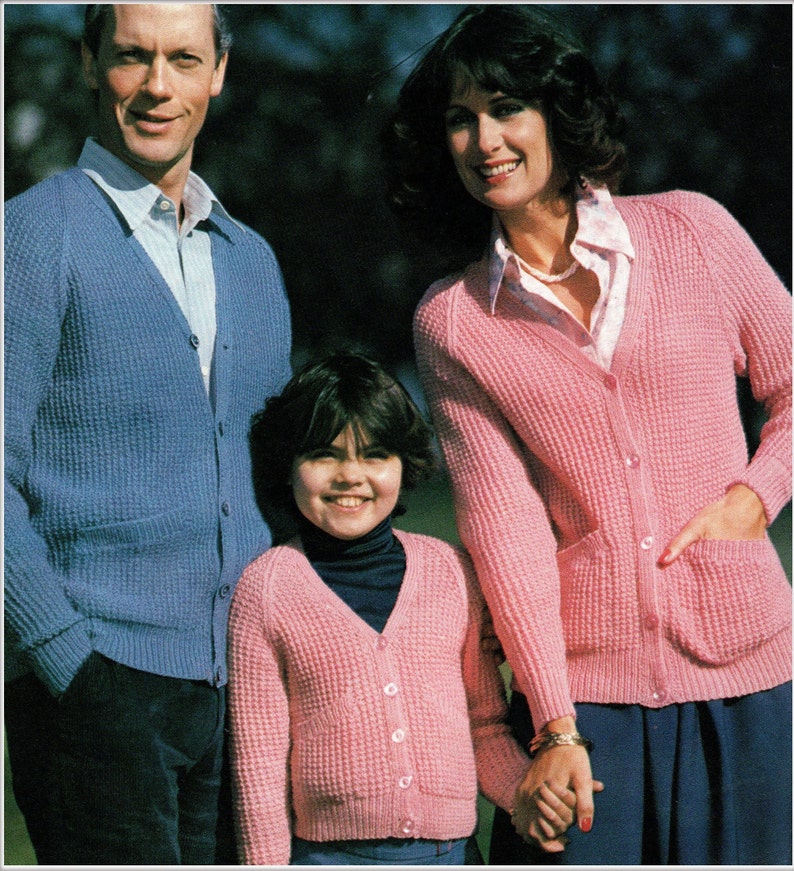 Family Cardigans PDF Knitting Pattern Pockets Raglan Sleeves 26-42 DK ...