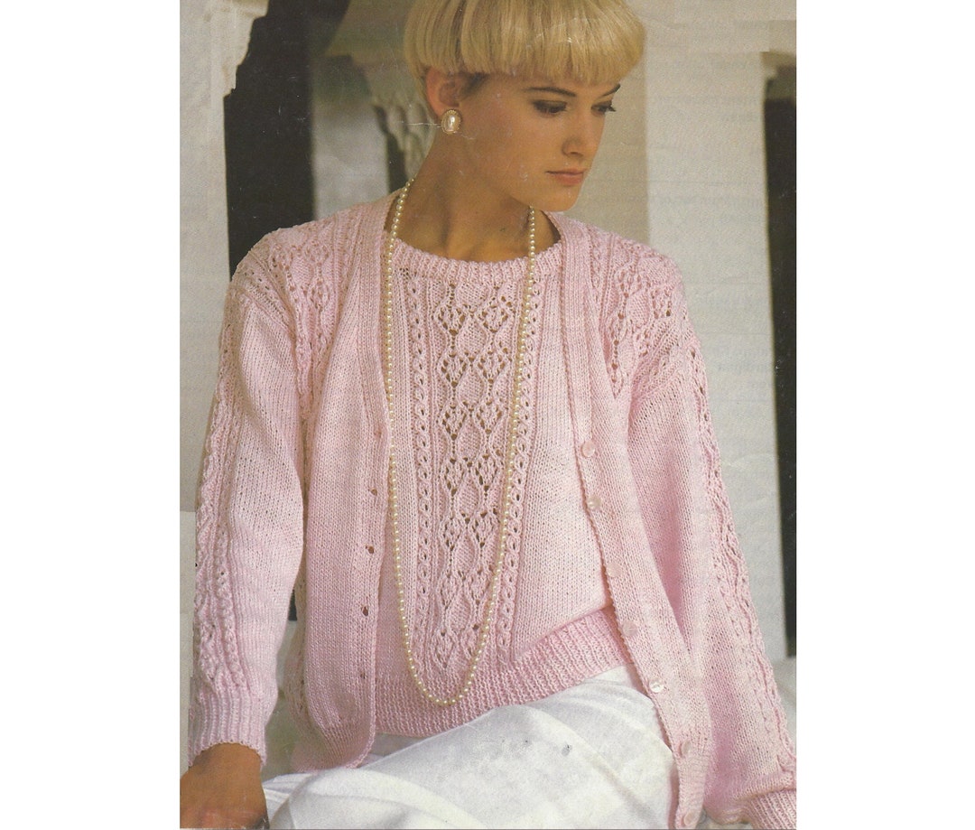 Ladies Twin Set Cardigan and Sweater Summer Top PDF Knitting Pattern DK ...