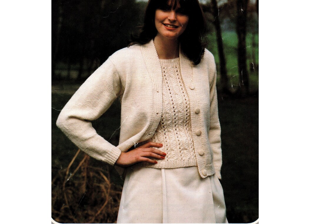 Aran Knit Twin Set Pattern: Ladies Cardigan & Top (PDF Pattern) 32-40 ...