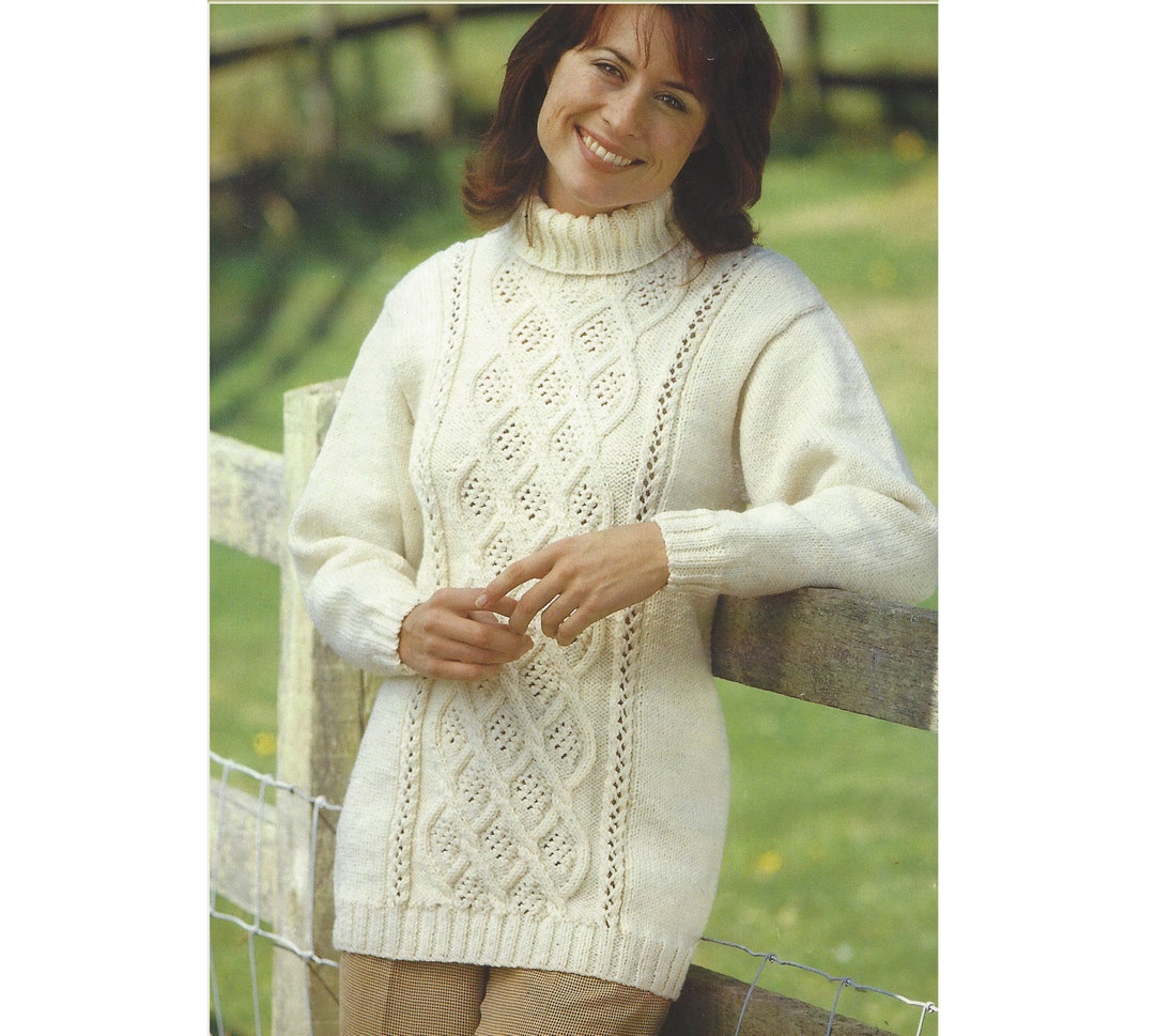 Ladies Aran Sweater/tunic With Cables and Diamonds PDF Knitting Pattern ...
