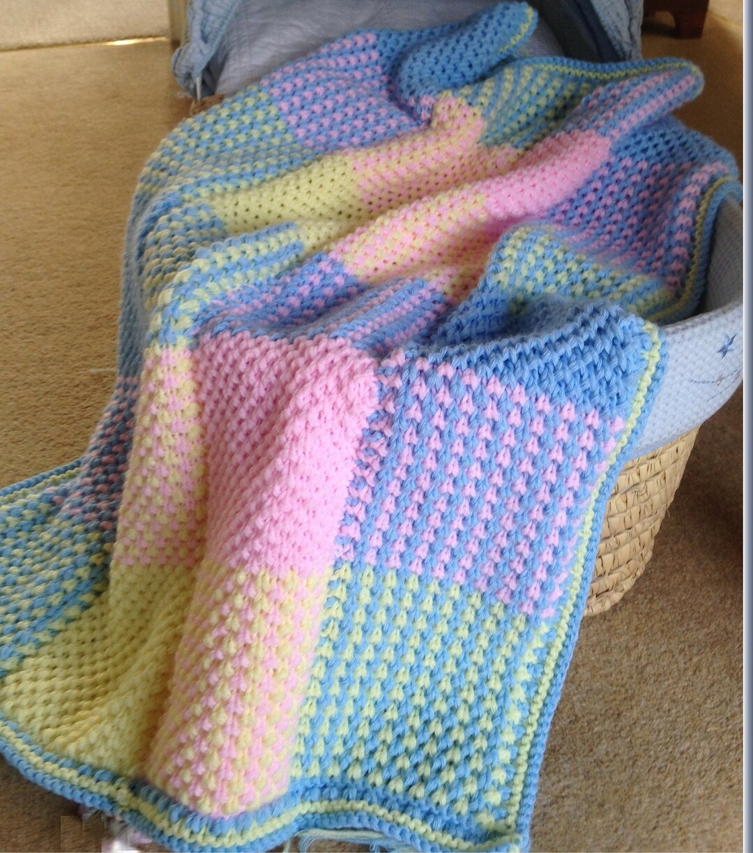 Baby PDF Blanket Knitting Pattern Pram Cover Colourful Squares 28x37 ...