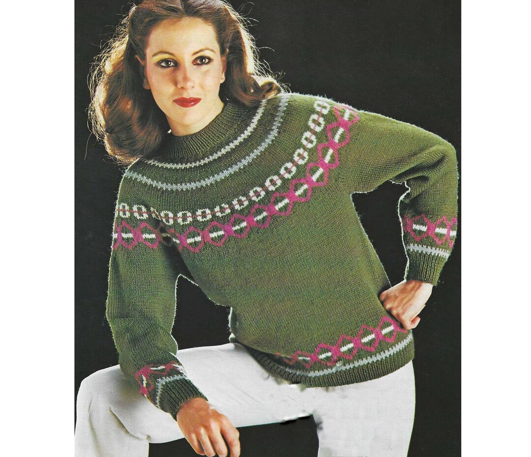 Fair Isle Yoke Sweater Knitting Pattern, Ladies DK (PDF Pattern) in ...