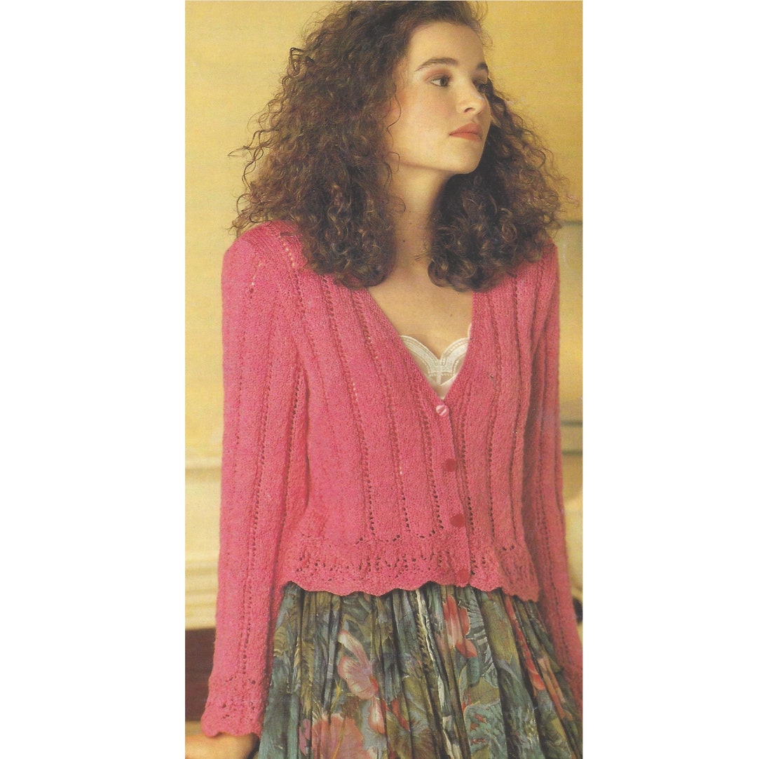 Ladies Lace Edge Cardigan PDF Knitting Pattern V-neck DK 30-40" in ...