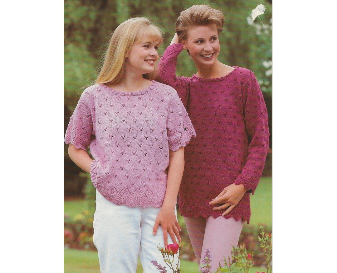 Ladies Sweater PDF Knitting Pattern Lace Scalloped Edge DK 30-40" in ...