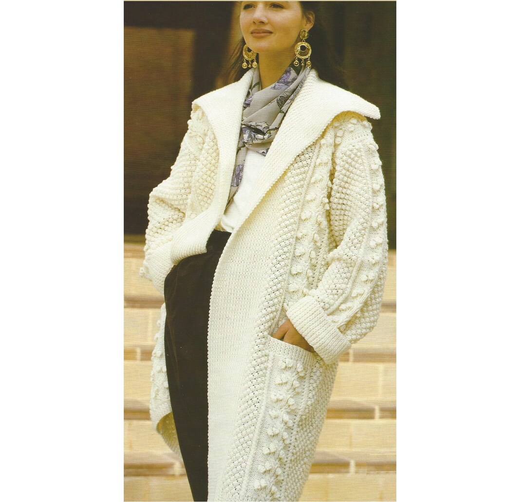 Ladies Aran Jacket Knitting Pattern With Collar, Cuffs Pockets 30-40 ...