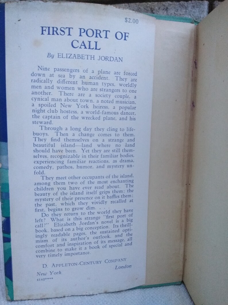 1940 First Edition First Port of Call by Elizabeth Jordan - Etsy