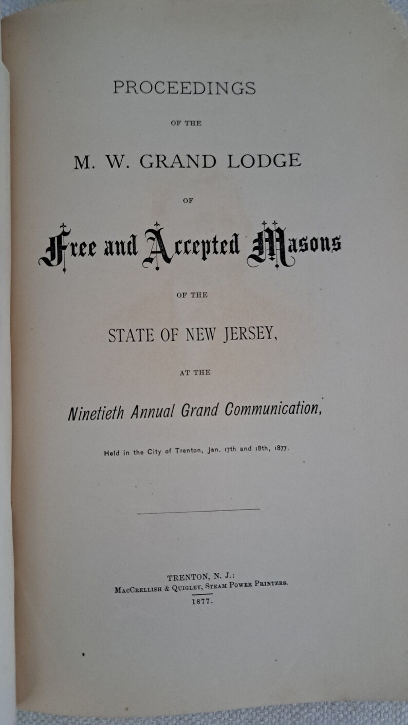 1877 NJ Free Masons Grand Lodge Proceedings - Etsy