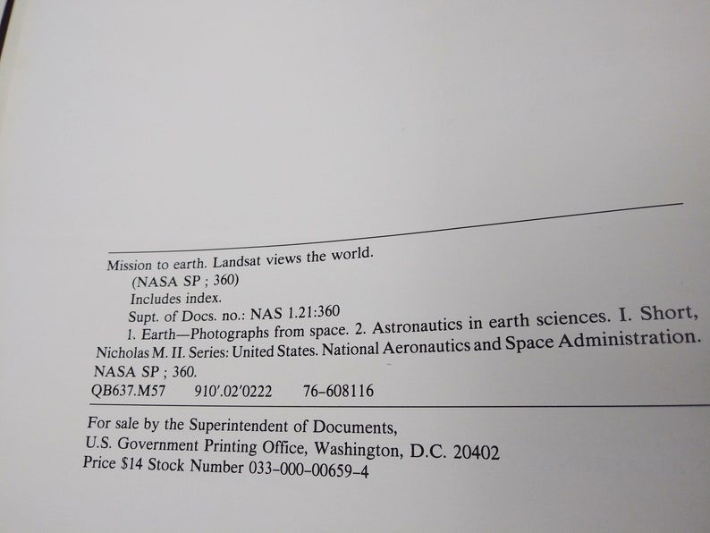 1976 First Print the Mission to Earth: Landsat Views the World by ...