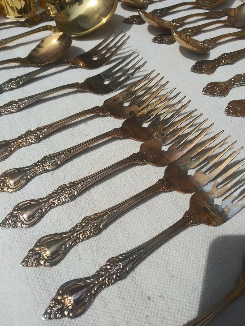 50 Piece Gold Plated Serving for 8 Royal Sealy Silverware Set - Etsy