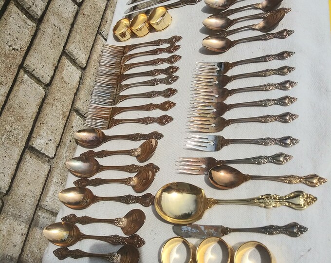 50 Piece Gold Plated Serving for 8 Royal Sealy Silverware Set - Etsy