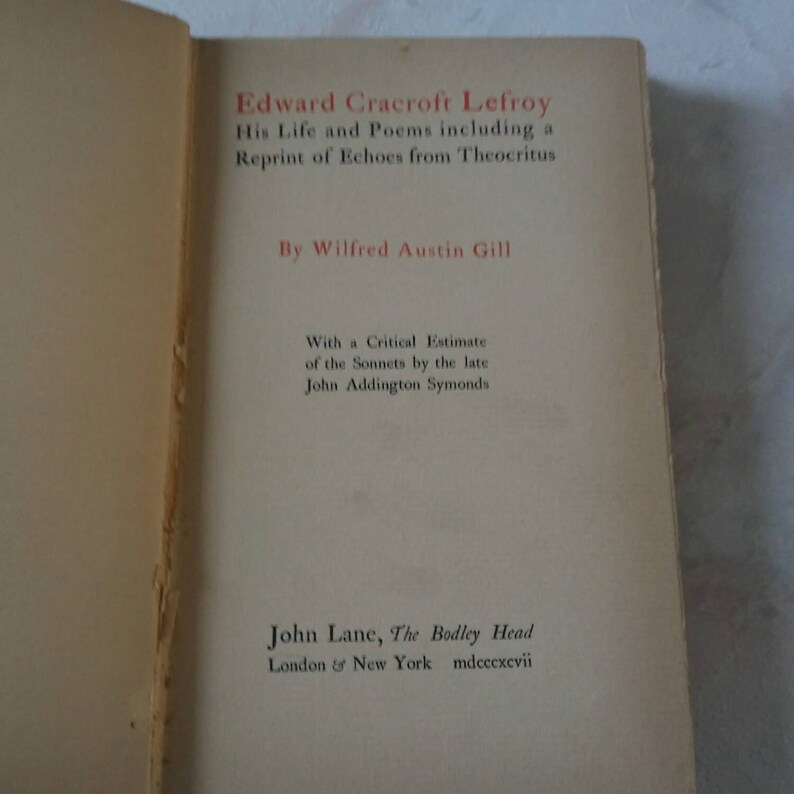 1887 First Edition of Edward Cracroft Lefroy His Life and - Etsy