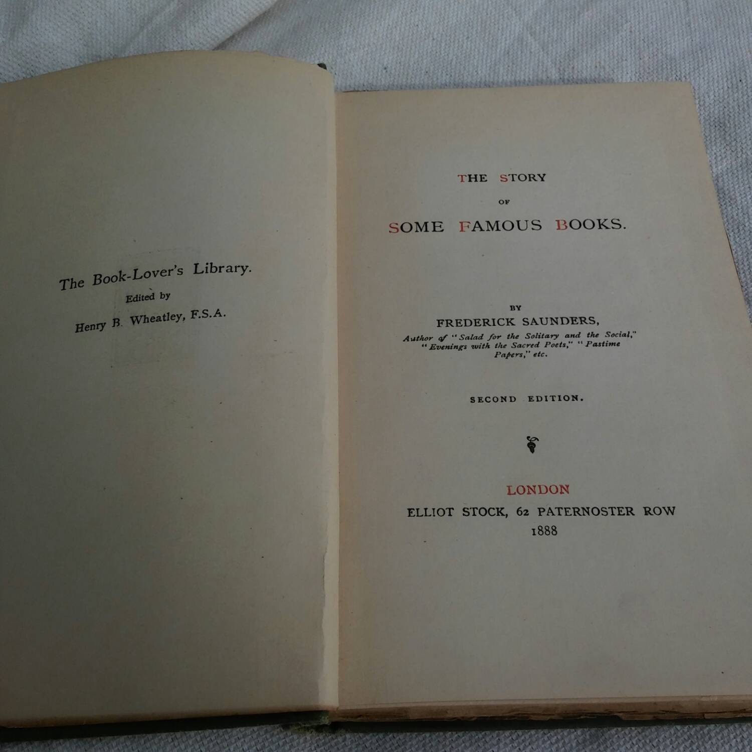1888 Edition the Story of Some Famous Books by Frederick Saunders - Etsy