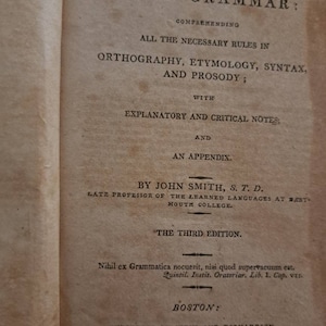 Rare 1812 Copy of the New Hampshire Latin Grammar by John Smith ...