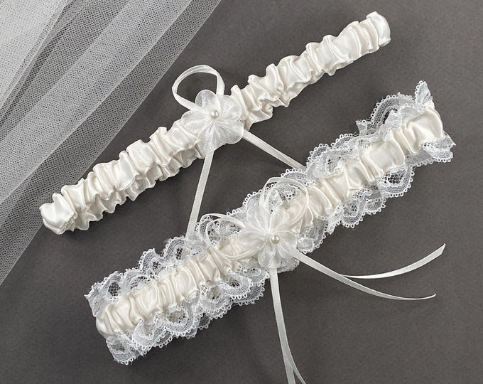 Ivory Wedding Garter Set Ivory Lace Wedding Garter Ivory Garter