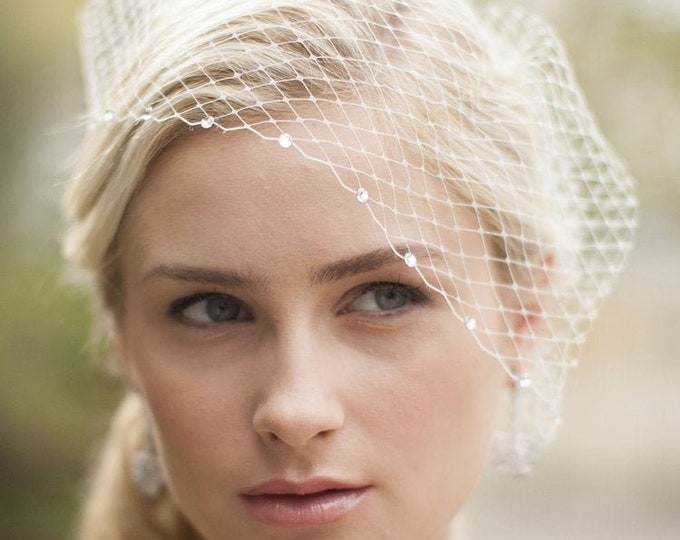 Crystal Edge Face Veil, Rhinestone Bridal Veil, Ivory French Net Veil ...