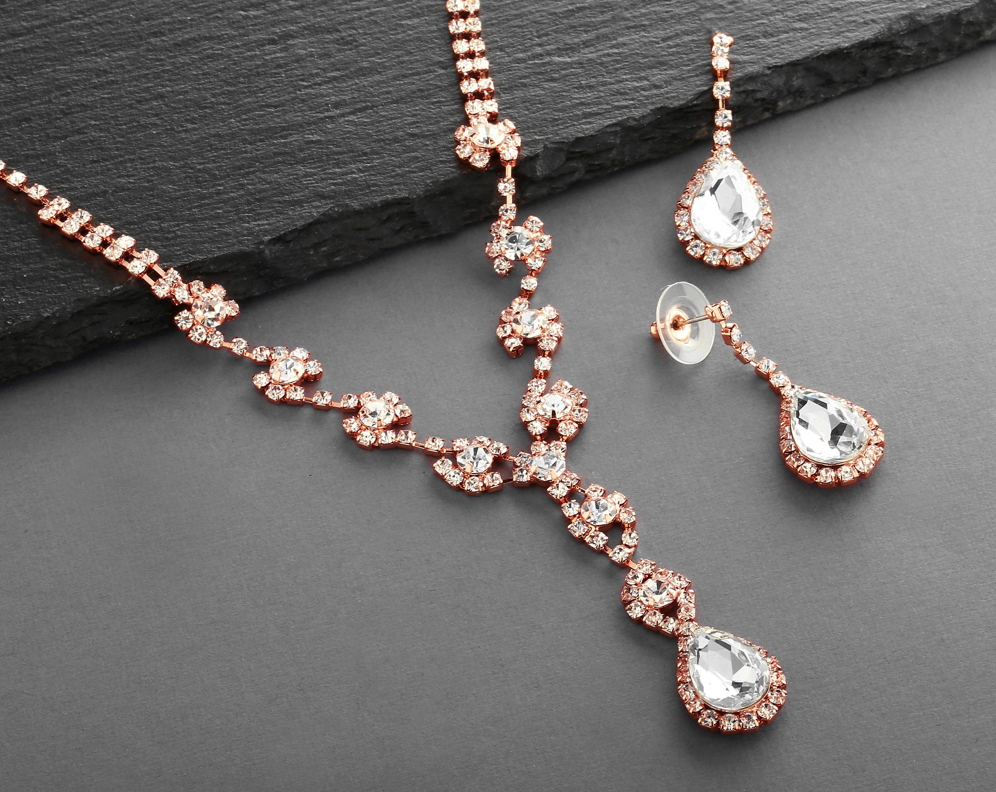 Rose Gold Jewelry Set Wedding Jewelry Set Crystal Bridesmaid | Etsy