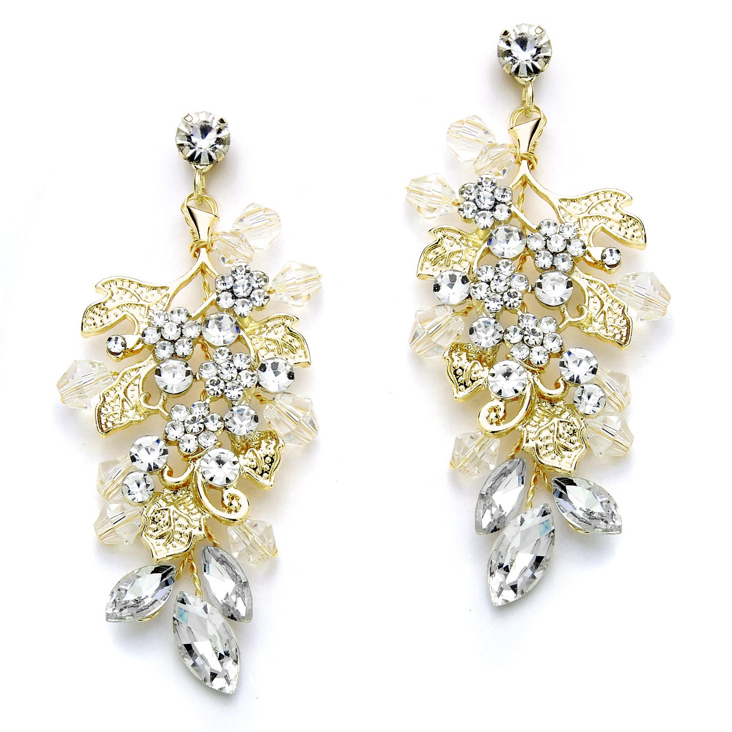 Gold Bridal Earrings Gold Wedding Earrings Crystal Statement | Etsy