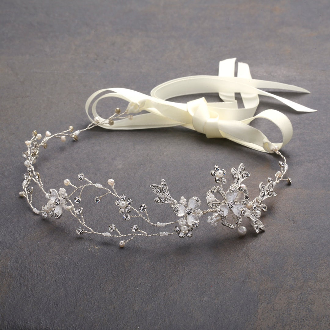 Mariell Freshwater Pearl Crystal Wedding Headband Hair Vine With